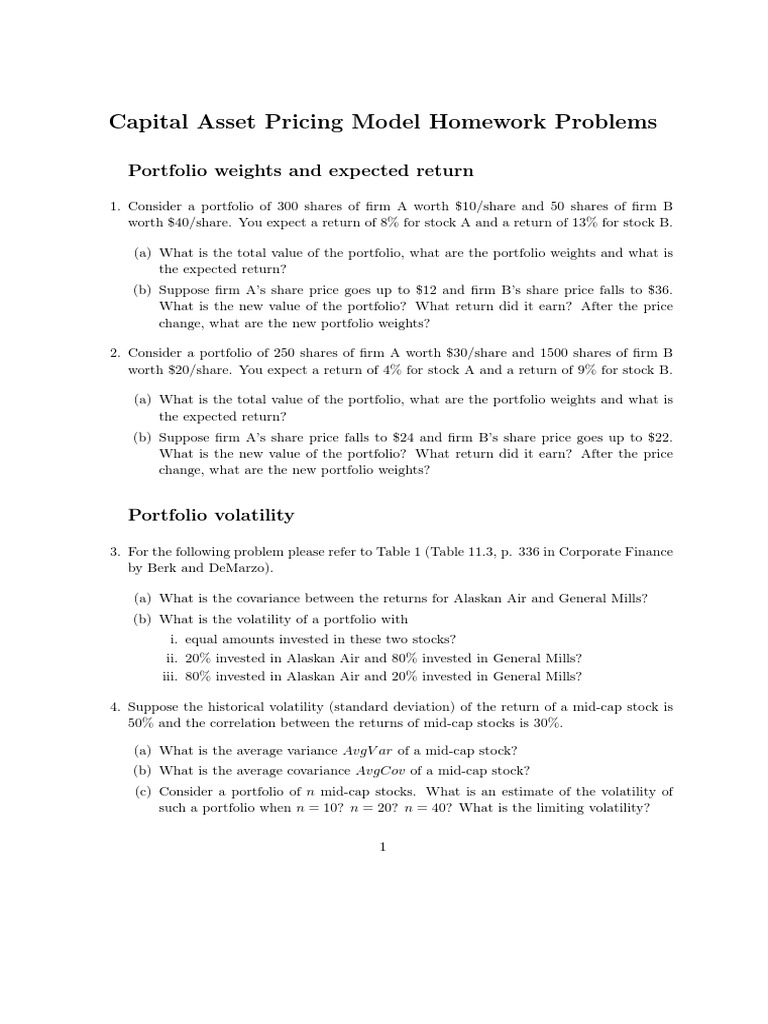 CAPM Portfolio Analysis and Problems | PDF | Capital Asset Pricing ...
