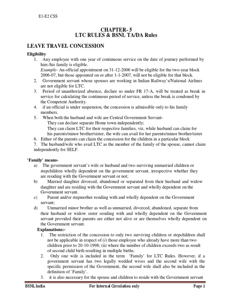 Chapter 05 LTC and BSNL TA DA Rules | PDF | Wife | Stepfamily