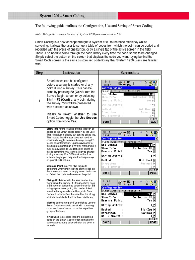 Quick Guide System 1200 - Smart Codes | PDF | Surveying | Computer ...
