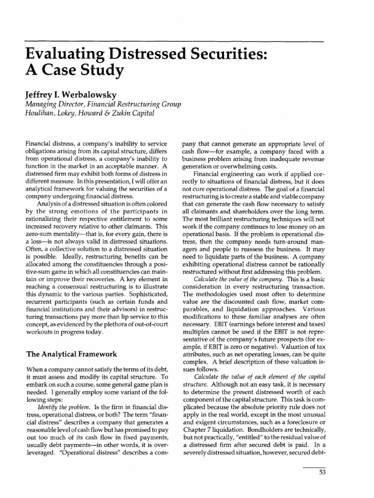 Evaluating Distressed Securities | PDF | Bankruptcy | Stocks