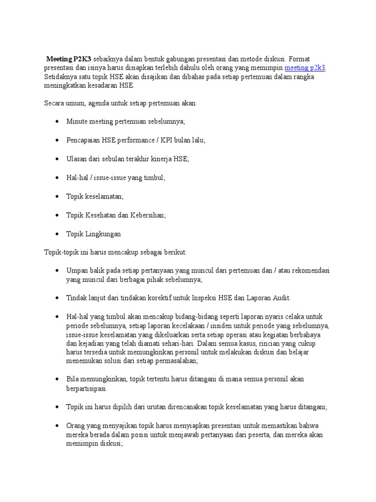 Meeting P2K3 Atau HSE Committee