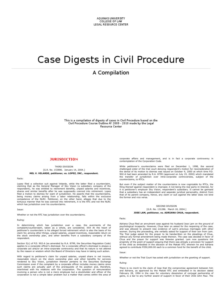 Case Digests in Civil Procedure | PDF | Lawsuit | Summary Judgment