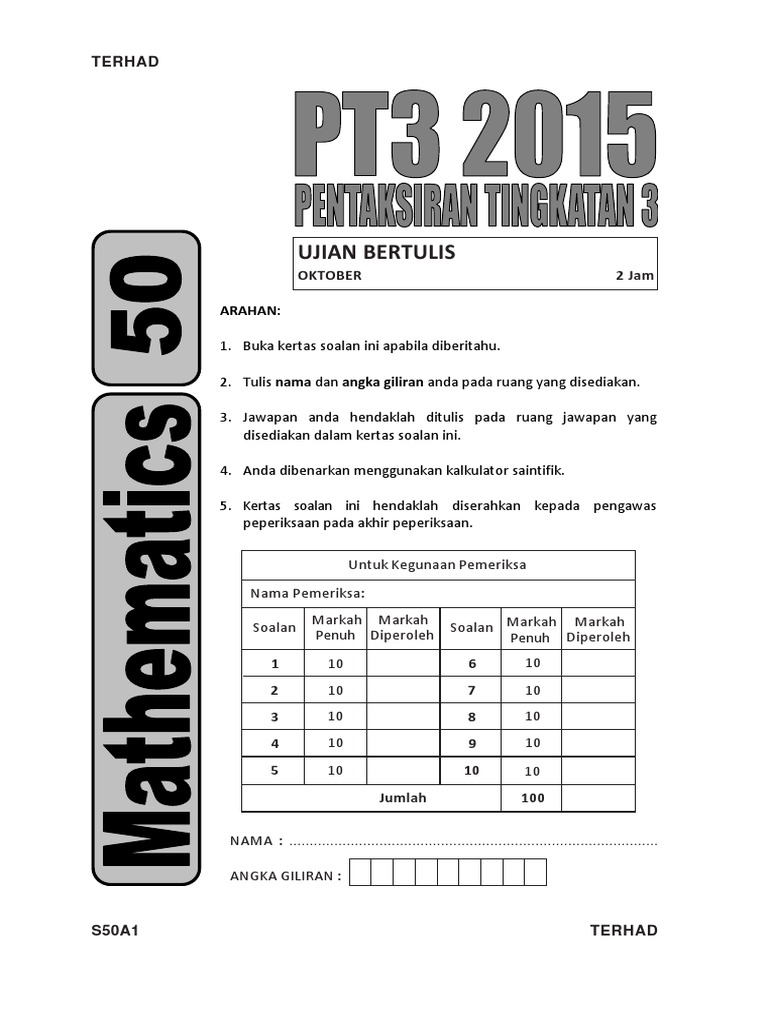 Matematik pt3 2015 | PDF