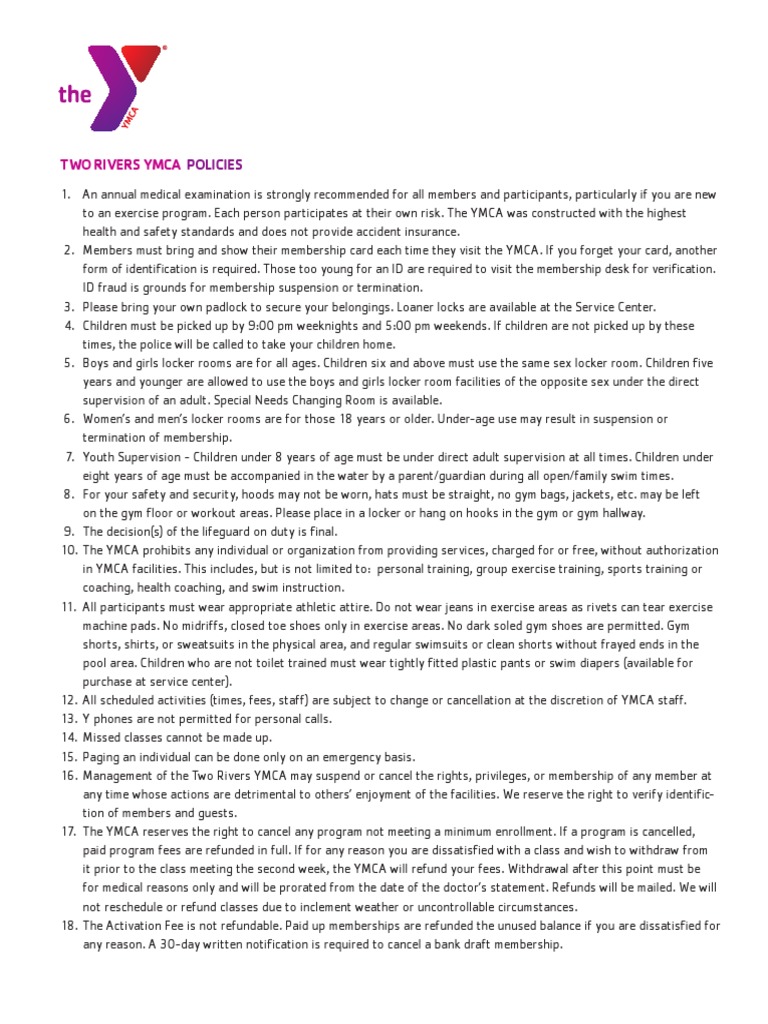 Policies: Two Rivers Ymca | PDF