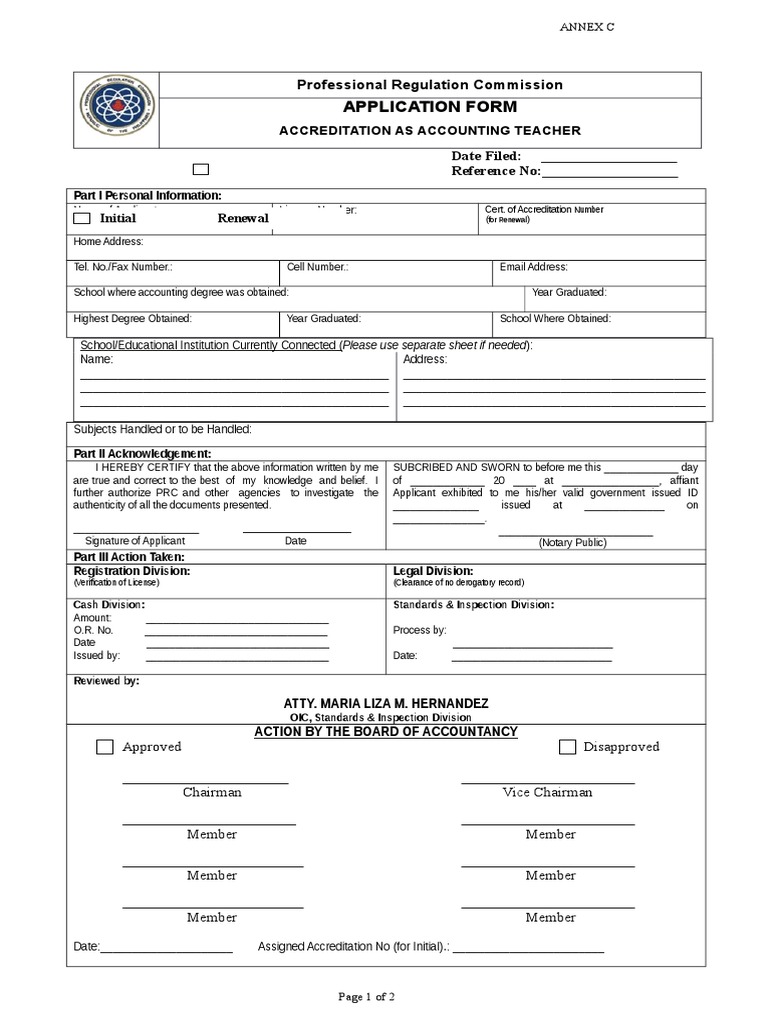Accounting Teacher Accreditation Form | PDF | Notary Public | Certified ...