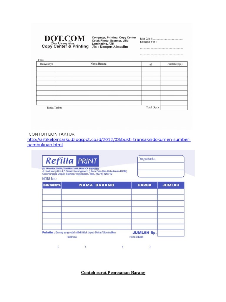 Contoh Bon Faktur Pembelian Barang | PDF | Pengelolaan Keuangan & Uang ...