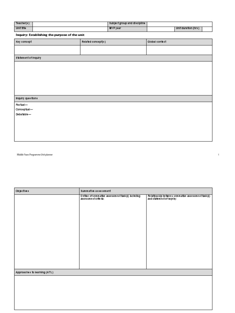 Blank Unit Planners Myp | PDF | Career & Growth | Art