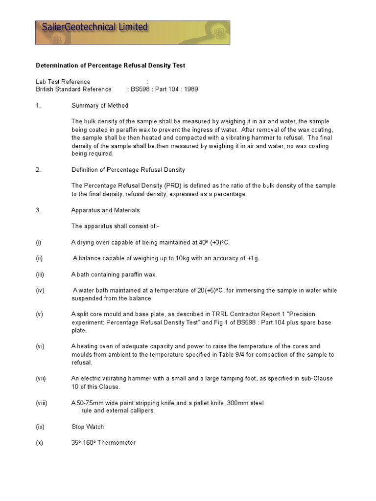 BS - 01 - 2 - Percentage Refusal Density PDF | PDF | Density | Sand