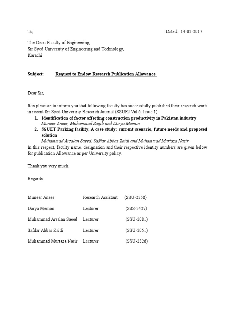 Request for Research Publication Allowance | PDF