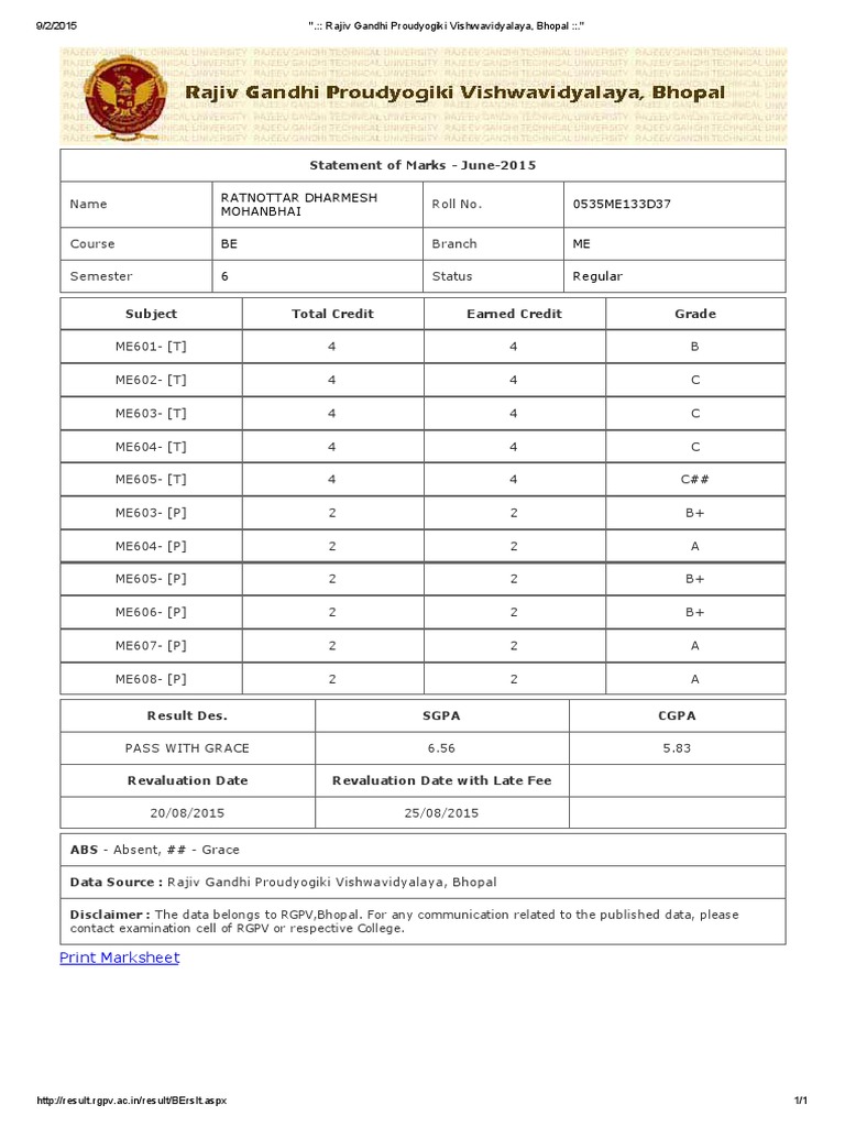 Rajiv Gandhi Proudyogiki Vishwavidyalaya, Bhopal - PDF | PDF | Educational Assessment And ...