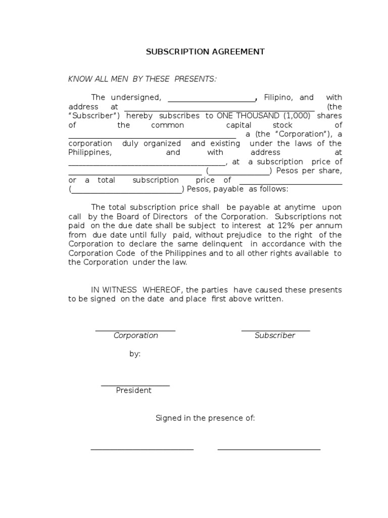 Subscription Agreement Template | PDF | Government Information | Government
