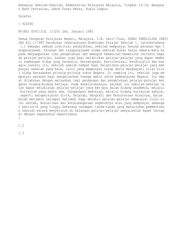 Surat Pekeliling Ikhtisas Bil 1 1985 | PDF