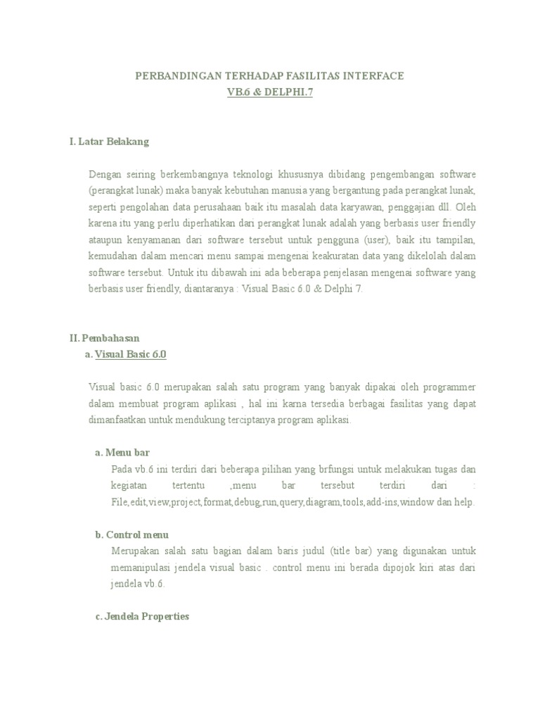 Perbandingan Terhadap Fasilitas Interface VB Dan Delphi | PDF