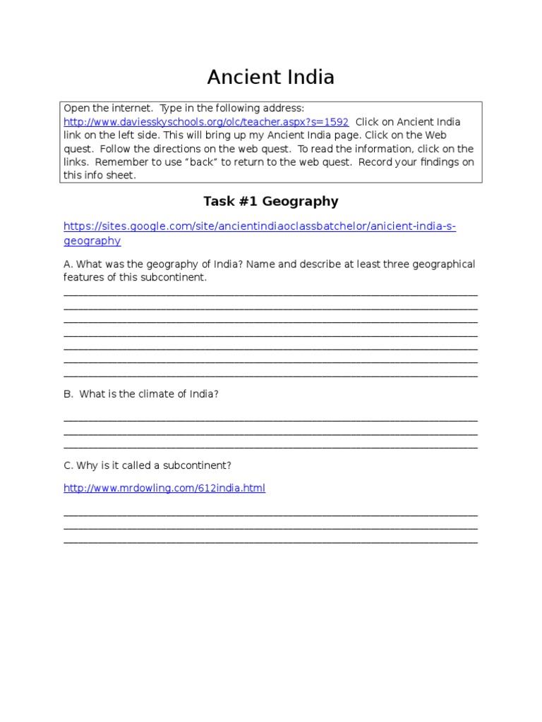 Ancient India Webquest Guide | PDF | Career & Growth | Self-Improvement