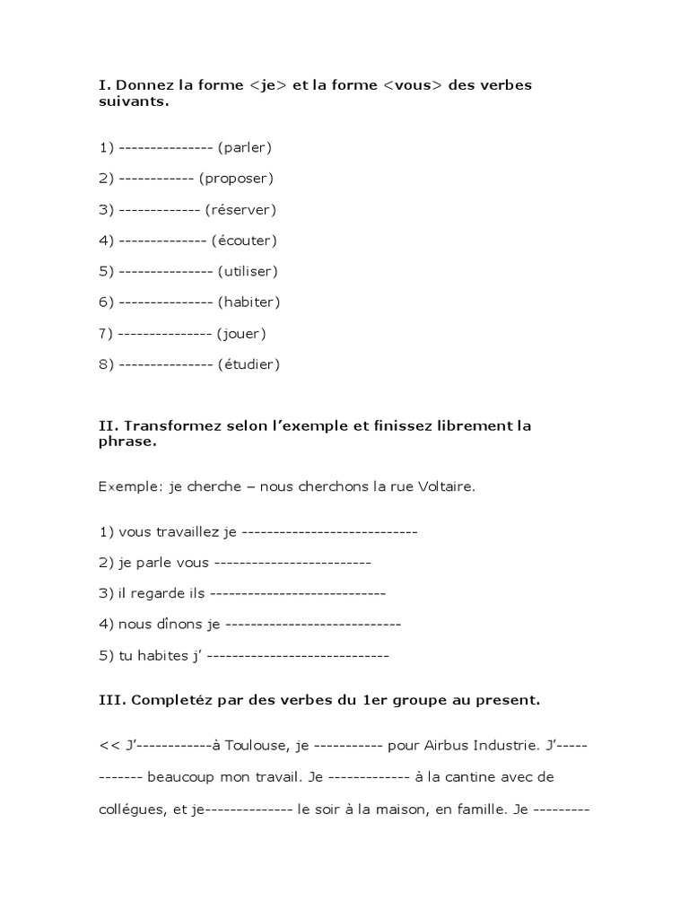 Formation Verbes Du 1c2bagroupe Exercices | PDF