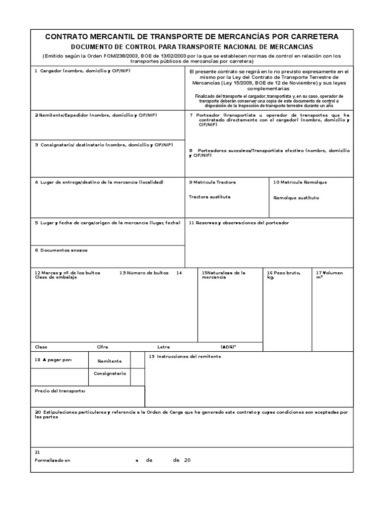 Plantilla CMR para Transporte Terrestre | PDF | Business