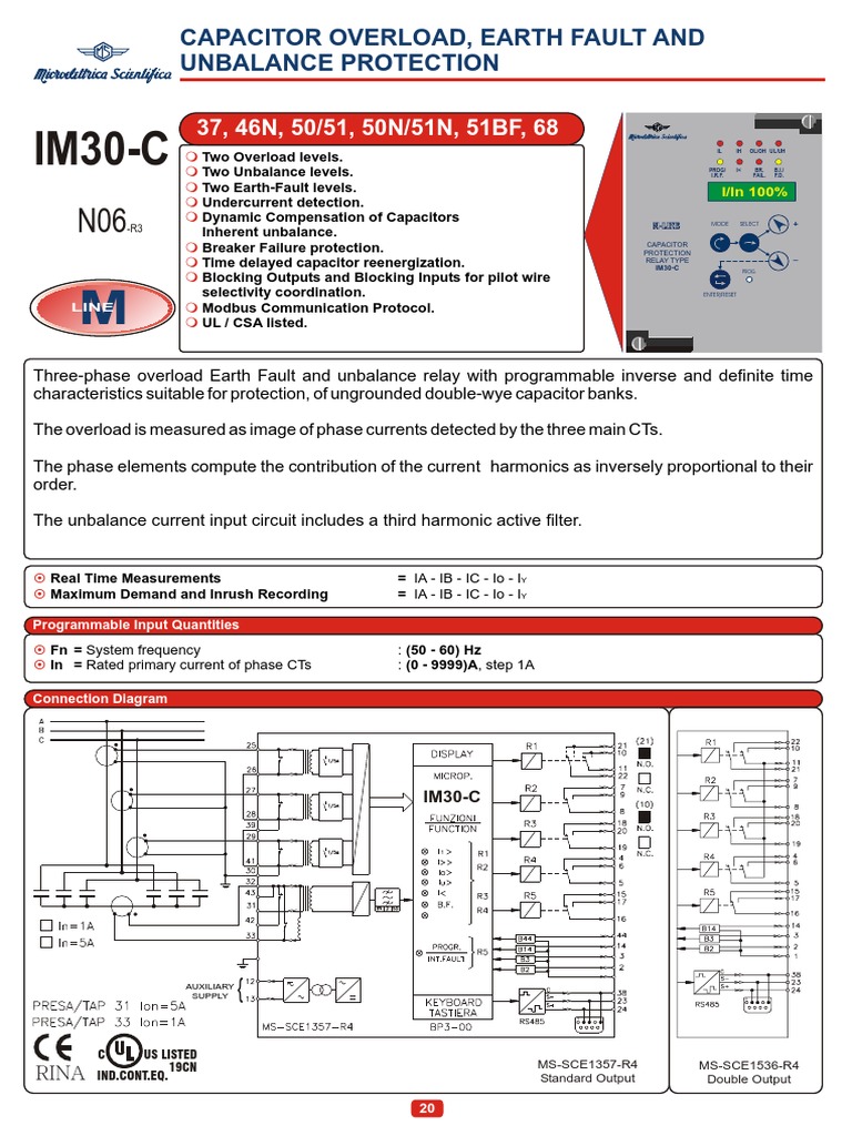 37, 46N, 50/51, 50N/51N, 51BF, 68: Capacitor Overload, Earth Fault and ...