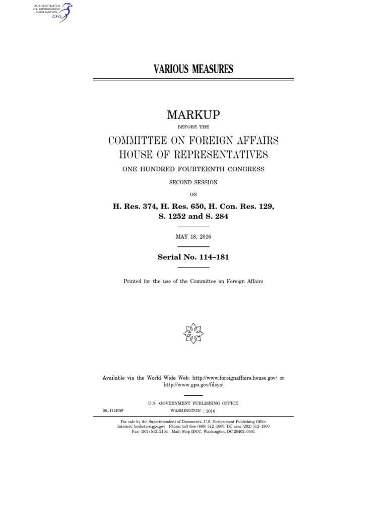 Markup Committee On Foreign Affairs House of Representatives | PDF ...