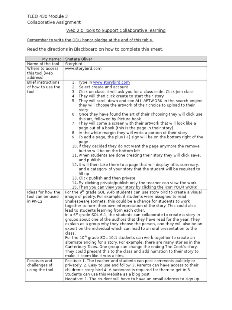 TLED 430 Module 3 Collaborative Assignment Web 2.0 Tools To Support Collaborative Learning | PDF ...