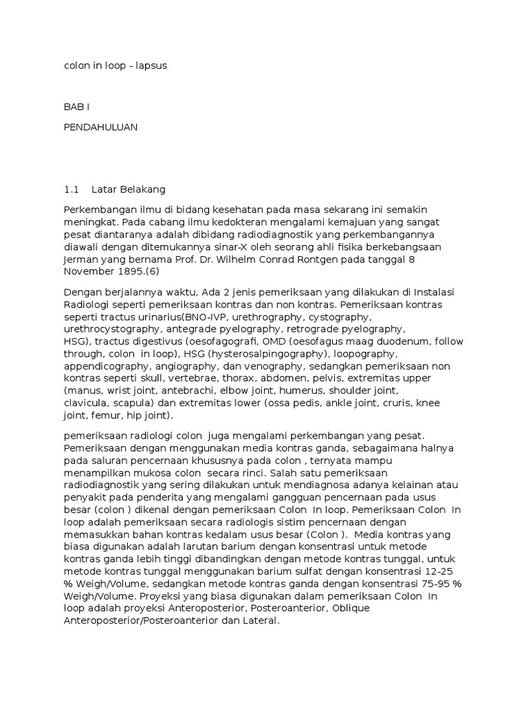 Teknik Pemeriksaan Colon In Loop | PDF