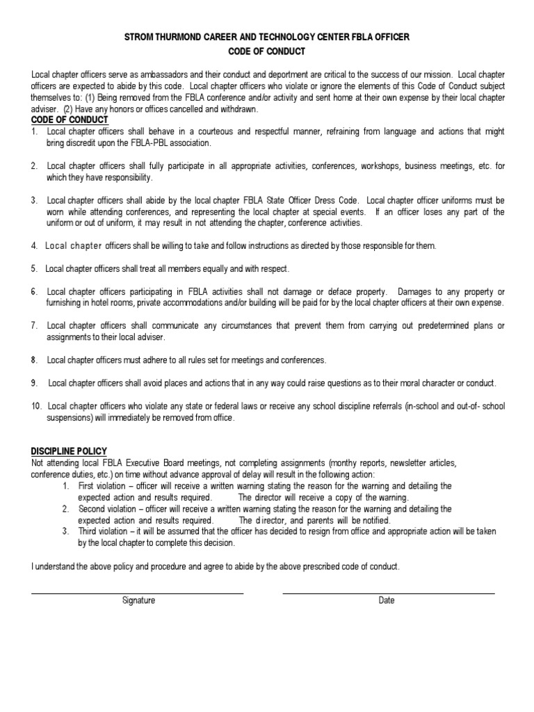 STCTC Fbla Conduct Officers | PDF | Board Of Directors | Common Law