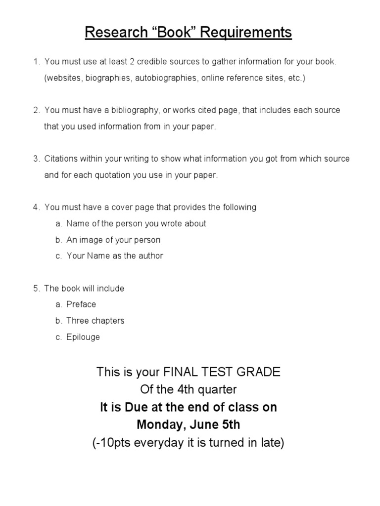 Book Project Requirements Guide | PDF