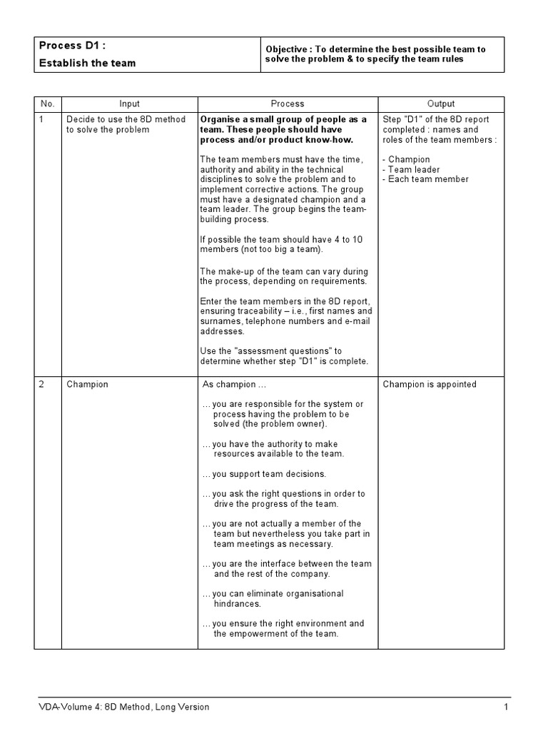 VDA Volume 4 8D Method | PDF | Verification And Validation | Leadership