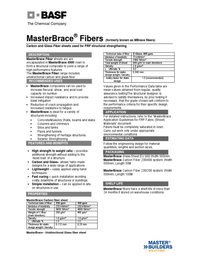 Basf Masterbrace Fibers Tds | PDF | Fibre Reinforced Plastic | Strength ...