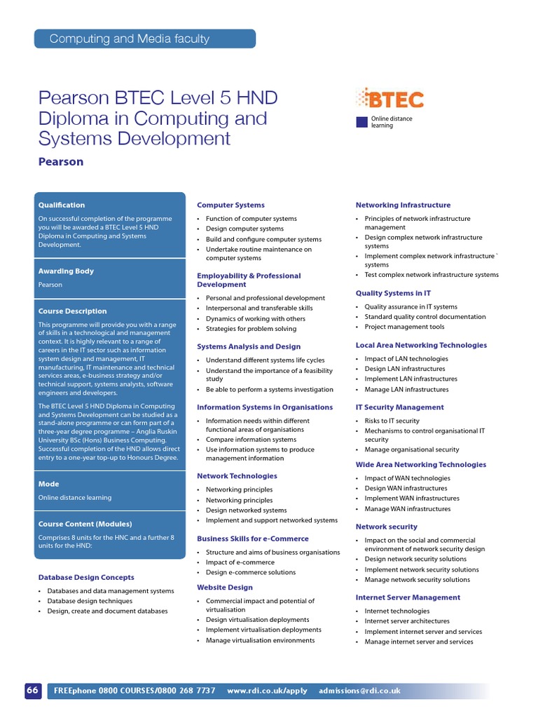 Btec Level 5 HND Diploma in Computing and Systems Development Pearson ...