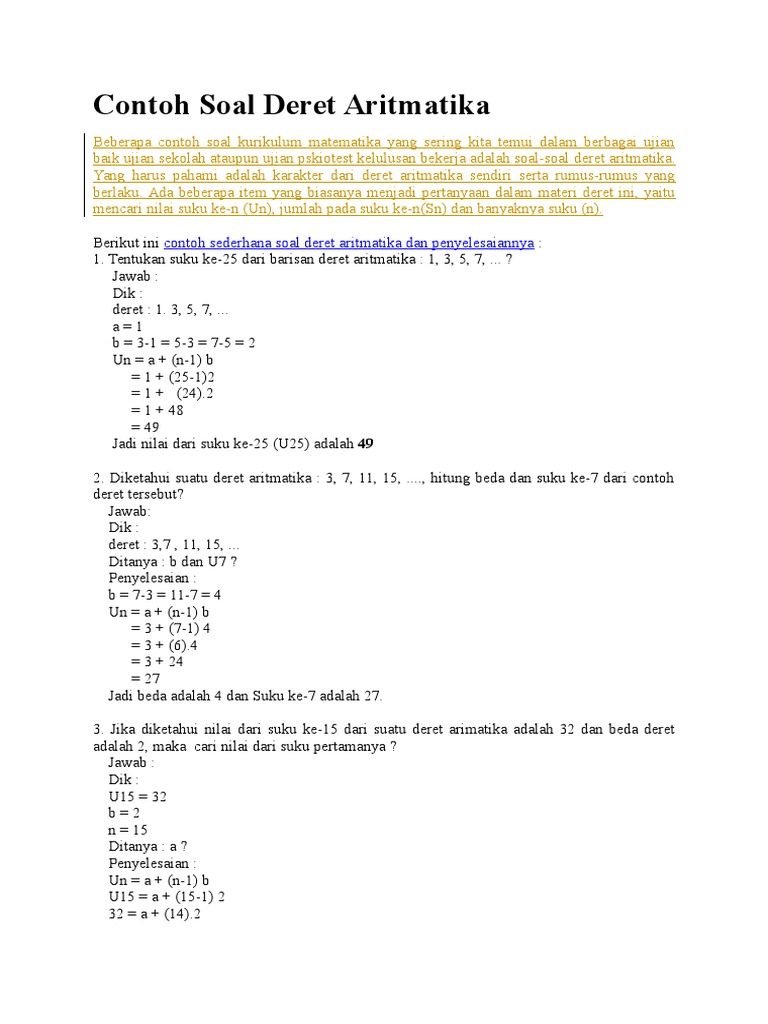 Contoh Soal Deret Aritmatika | PDF