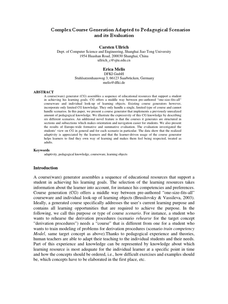 Complex Course Generation Adapted To Pedagogical Scenarios and Its ...