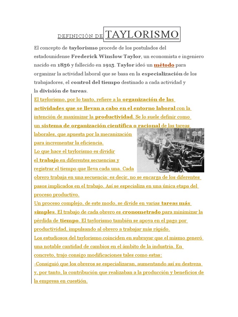 DEFINICIÓN DE TAYLORISMO.docx | PDF | Producción en masa | Ciencias económicas