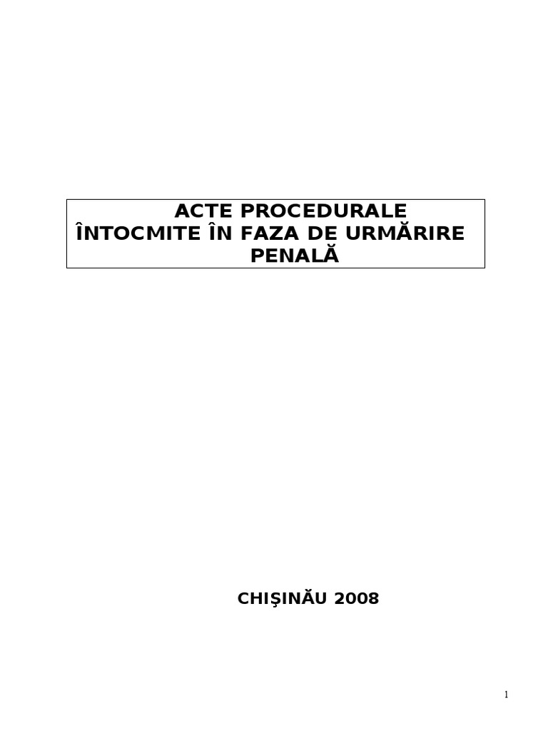Acte Procedurale Intocmite in Faza de Urmarire Penala. (Conspecte - MD) PDF | PDF