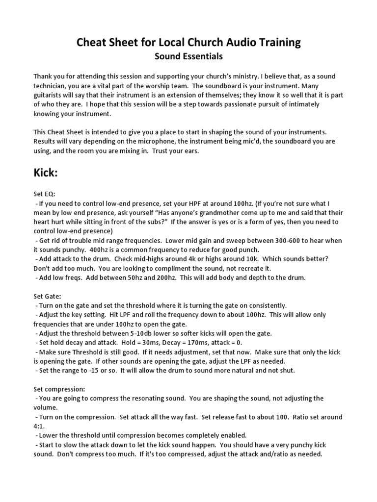 Cheat Sheet For Local Church Audio Training | PDF | Hearing | Sound ...