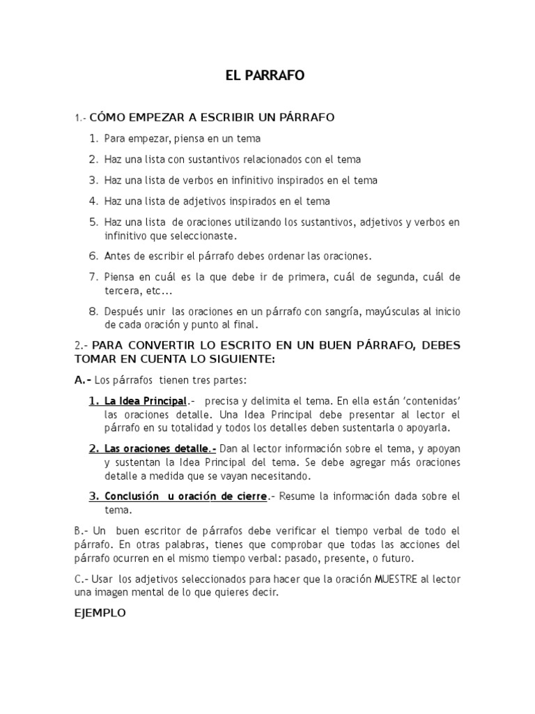 Cómo escribir un párrafo efectivo | PDF | Oración (Lingüística) | Verbo