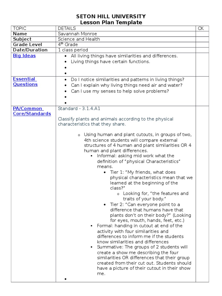 4th Grade Science Lesson Plan: Plants vs. Humans | PDF