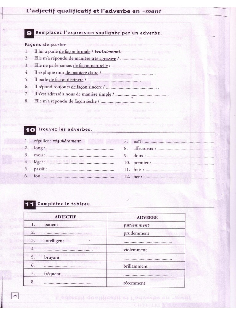 Exercices Adverbes | PDF