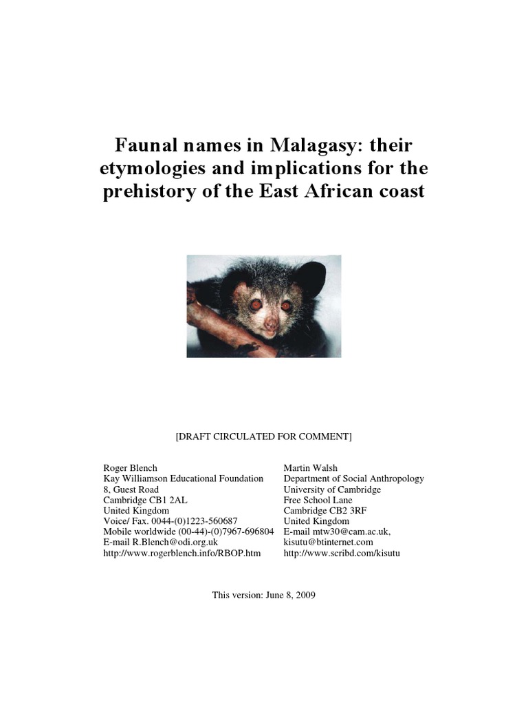 Malagasy Wild Animal Names | PDF | Madagascar | Swahili Language