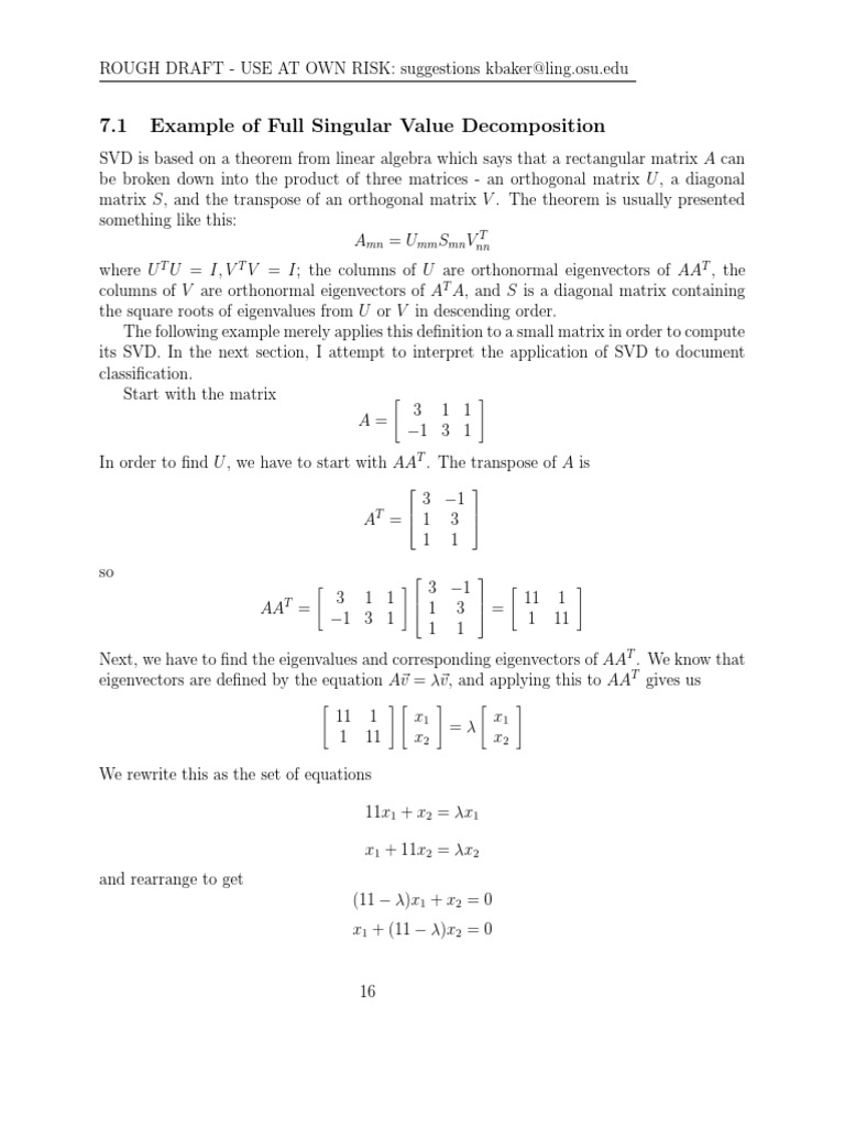 Singular Value Decomposition Example Pdf Eigenvalues And Eigenvectors Operator Theory