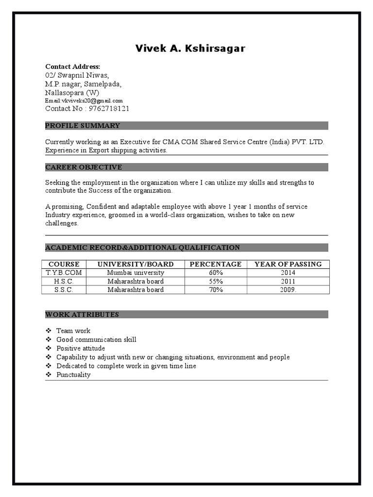 Vivek New Resume | PDF | Invoice | Business