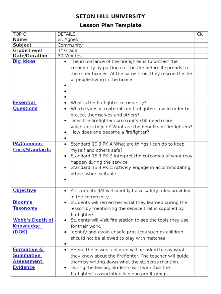 Lesson Plan Template Three Social Studies | PDF | Firefighter | Lesson Plan