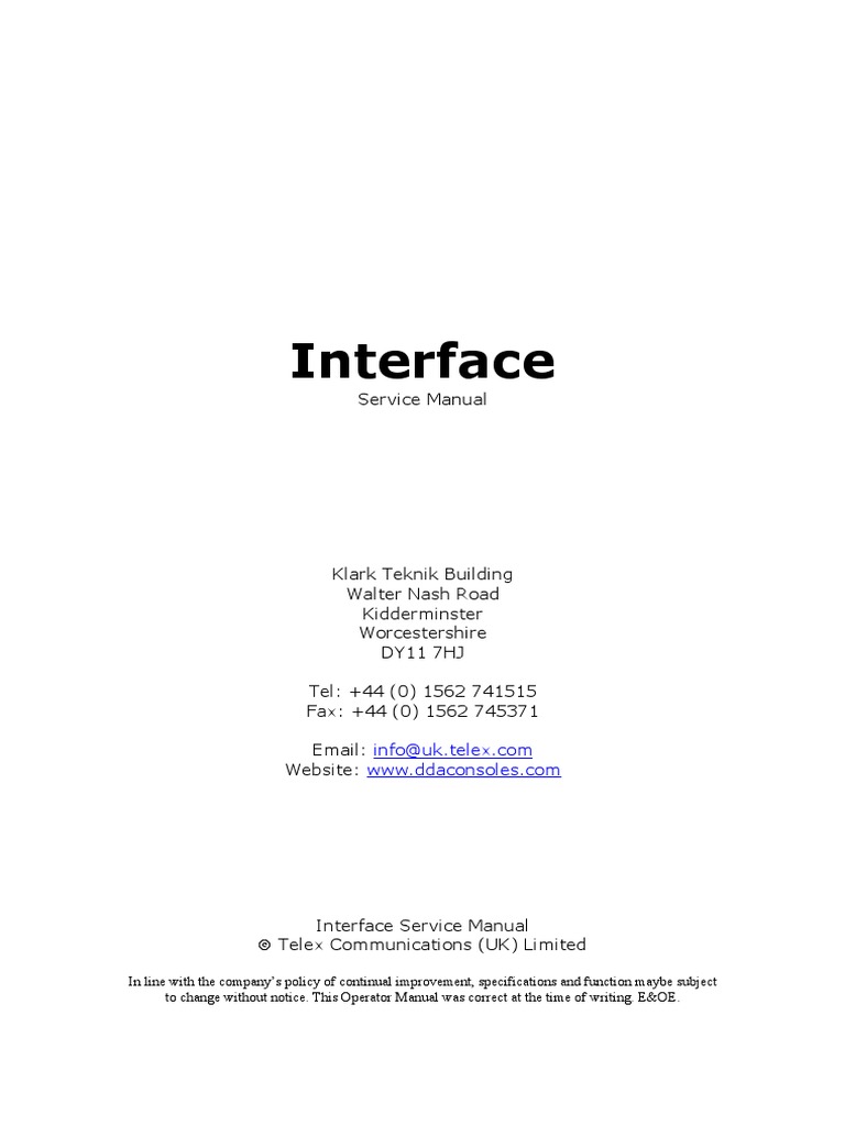Interface: Service Manual | PDF