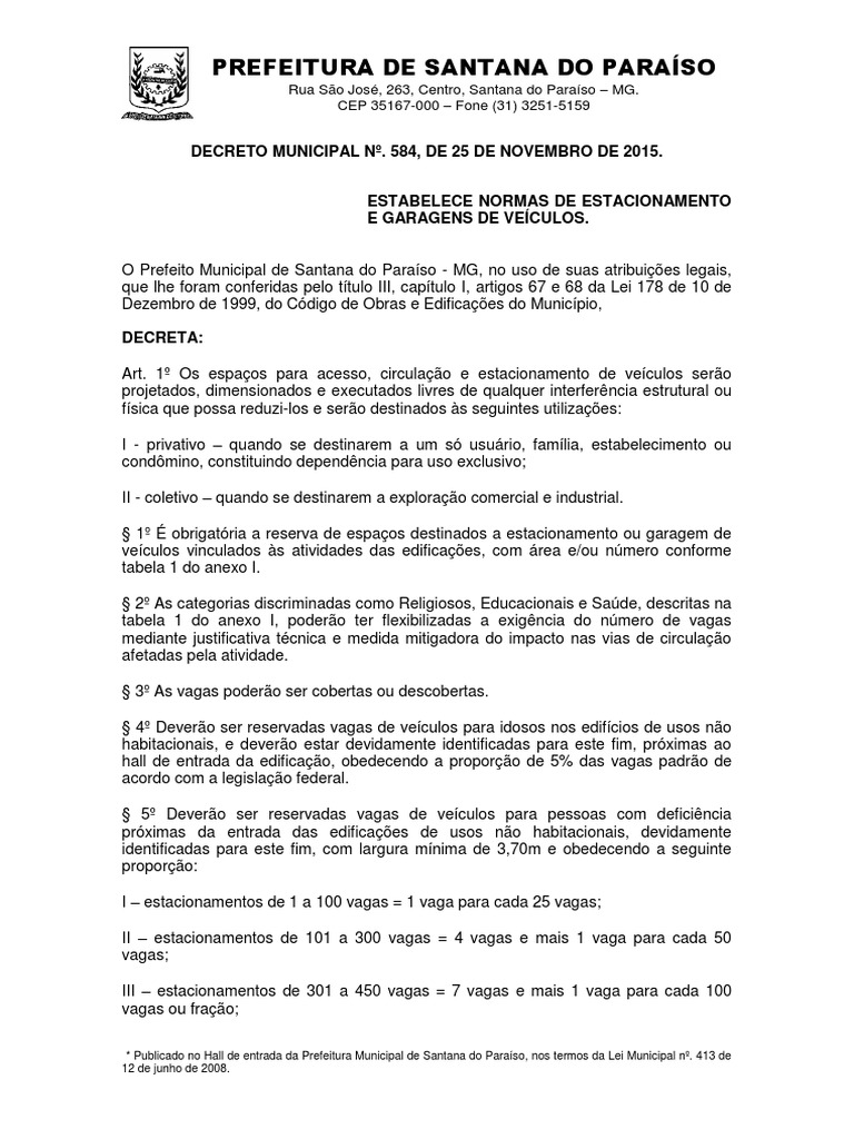 DECRETO 584-2015 (Estacionamento) | PDF | Tráfego | Transporte
