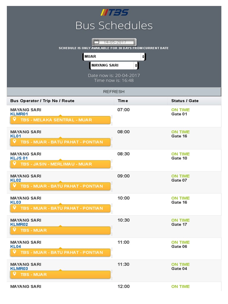 TBS Bus Schedule and Gates | PDF