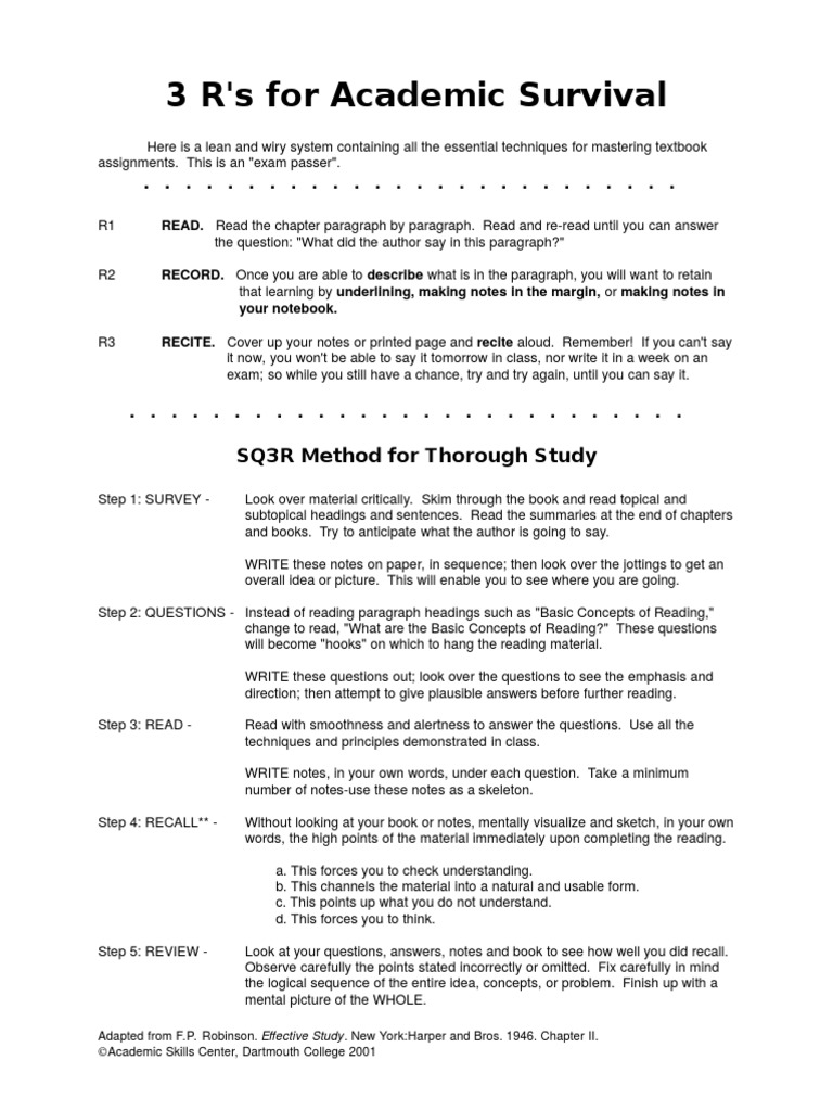 Sq3r Method | Psychological Concepts | Psychology & Cognitive Science