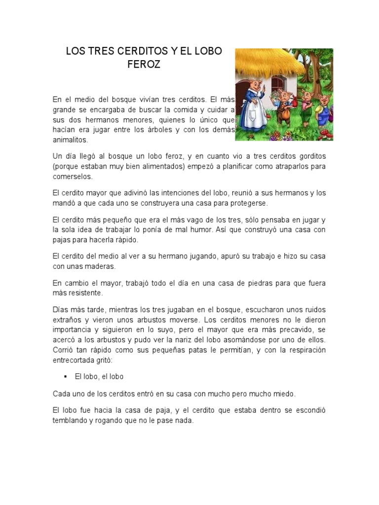 Los Tres Cerditos y el Lobo Feroz | PDF | Lobo gris | Ocio