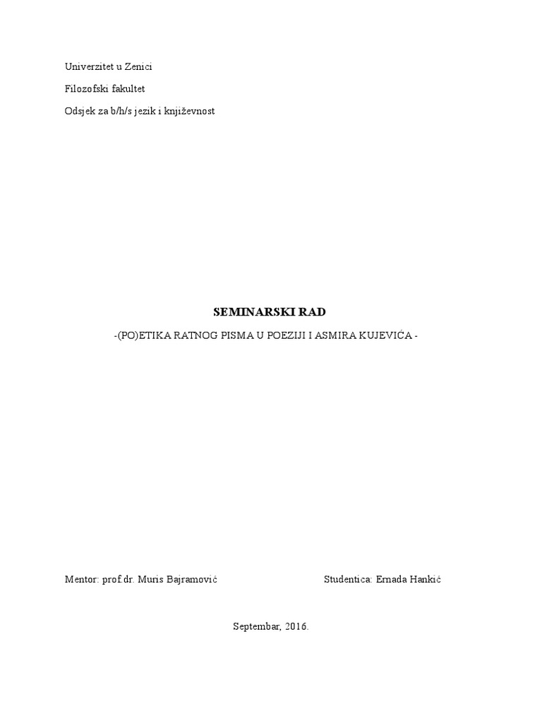 Nastanak Ratnog Pisma U Bosanskohercegovačkoj Književnosti | PDF