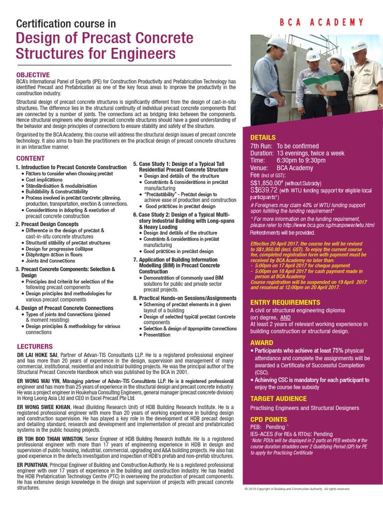 0020 - Design of Precast Concrete Structures For Engineer Singapore BCA ...