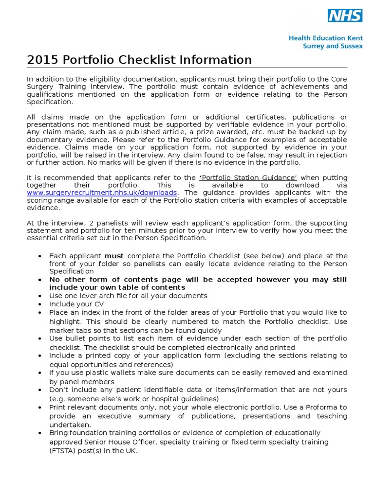 2015 CST Portfolio Checklist Guide | PDF | Health Care | Business