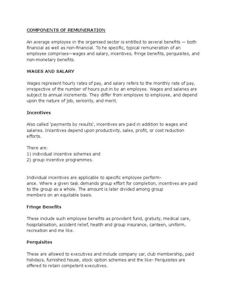 Components of Remuneration | PDF | Career & Growth | Finance & Money ...